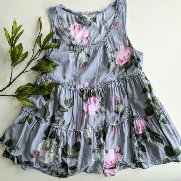 entro | Tops | Cottagecore Boho Rose Garden Floral Ruffle Blouse Tank ...